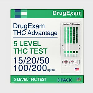 3 Pack - DrugExam THC Advantage Made in USA Multi Level Marijuana Home Urine Test Kit.Highly Sensitive THC 5 Level Drug Test Kit. Detects at 15 ng/mL, 20 ng/mL, 50 ng/mL, 100 ng/mL and 200 ng/mL (3)