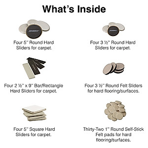 Super Sliders Assorted Reusable Furniture Sliders & Self-Stick Pads for Effortless Moving and Surface Protection, Beige (52)