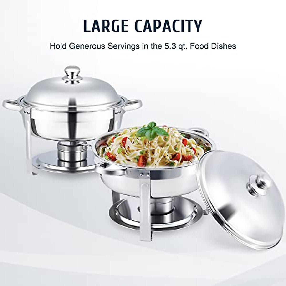 CO-Z Chafing Dish Buffet Set of 2, Round Stainless Steel Chafer and Food Warmer Kit with Food & Water Pans Lids Fuel Holders, 5 qt Buffet Serving Utensils for Restaurant Catering Parties Weddings BBQs