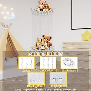 Stuffed Animal Storage Hammock, SCREPRETI Corner Plush Toys Holder with Lights, Length Adjustable Hanging Toy Organizer for Nursery Play Room Bedroom Kid Room