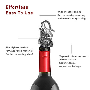Stainless Steel Elephant Wine Pourer - wine aerators pourer for Robust Red and White Wine - Pour Amore Bottle Pourer/Stopper & Wine Air Diffuser (Silver elephant)