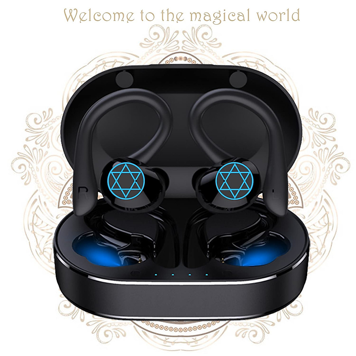 Wireless Earbuds, Bluetooth Sport Earphone with Earhook, Ear Buds Built-in Microphone, Perfect Sound Long Distance Connection Stereo Sound Noise Cancelling Headsets for Workout, Running, Gym