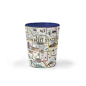 Xplorer Maps USA Map Ceramic Shot Glass, BPA-Free - For Office, Home, Gift, Party - Durable and holds 1.5 oz Liquid