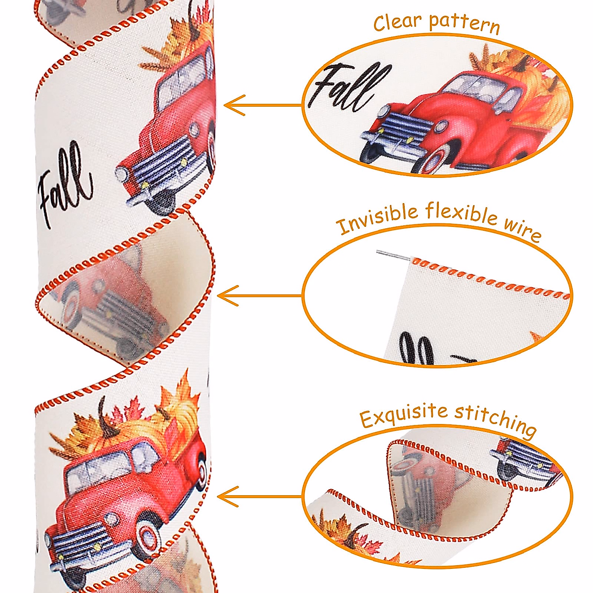 Fall Ribbon Wired 2.5In X 90Feet(6 Roll x 15 Ft),Fall Pumpkin/Truck/Thankful/Maple Leaves/Buffalo Plaid Burlap Ribbons,Farmhouse Fall Ribbon with Wire for Wreath Bows Autumn Thanksgiving Decor