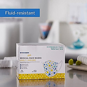 McKesson Kids' Medical Face Masks, Level 1 - Pleated with Ear Loops, Non-Sterile, Blue and Yellow Polka Dots - Fits Kids 4 to 12 Years Old, 5.5 in x 3.35 in, 75 Count, 1 Pack