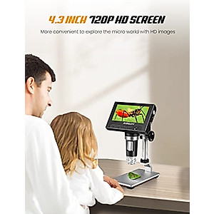 LCD Digital Microscope,ANNLOV 4.3 inch Handheld USB Microscope 50X-1000X Magnification Coin Microscope Video Camera with 8 Adjustable LED Lights for Adults PCB Soldering Kids Outside Use