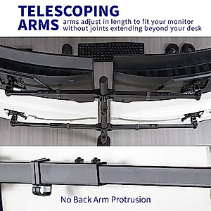 VIVO Premium Quad Ultra Wide LCD LED 27 to 38 inch Monitor Desk Mount, Heavy Duty C-clamp, Extra Tall Pole, Adjustable Telescoping Arms, Flush Wall Setup, Fits 4 Screens, Black, STAND-TS38C-4