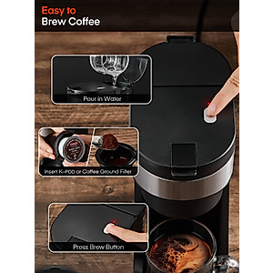 FOHERE Coffee Maker, Single Serve Iced and Hot Coffee Brewer for K Pod & Ground Coffee, with 90s Fast Brewing, 6 to 14 Oz Brew Sizes, 1000W Compact Coffee Machine with Water Window and Descaling Mode