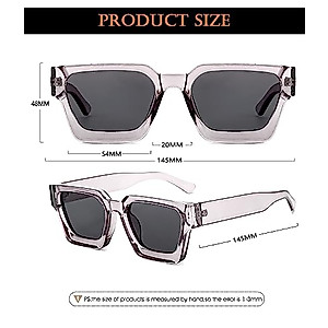 EYLRIM Thick Square Frame Sunglasses for Women Men Fashion Chunky Rectangle Sun Glasses Black Shades(10 Transparent Grey/Grey)