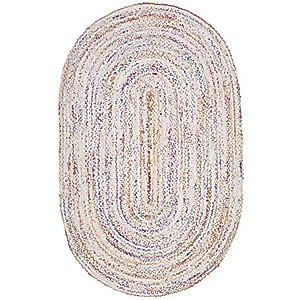 SAFAVIEH Braided Collection 4' x 6' Oval Ivory/Multi BRD210B Handmade Boho Reversible Cotton Area Rug