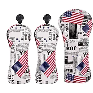 Golf Builder 3pcs/Set USA Stars and Stripes Newspaper Print Golf Club Driver Fairway Wood Head Covers 1 3 5 Wood Covers