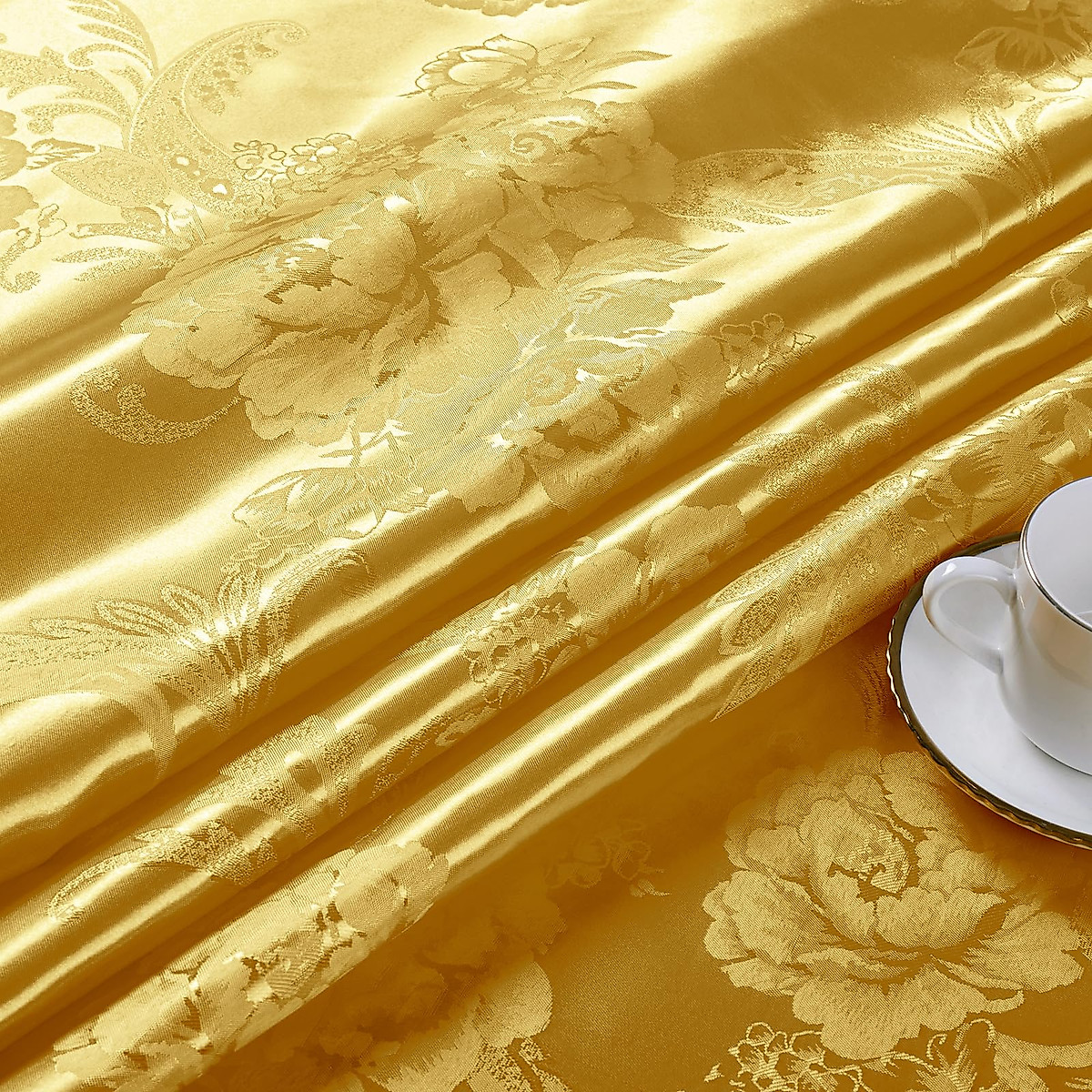 KKJIAF Satin Jacquard Fabric 3 Yards, 49" Wide Peony Pattern Shiny Silky Brocade Fabric for Dress, Shirts, Tablecloth, Table Runner, Wedding Decor, DIY Crafts, Gold