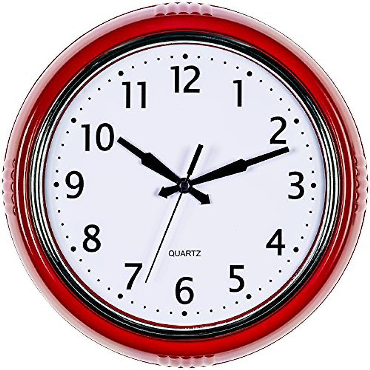 Bernhard Products Retro Wall Clock 9.5 Inch Red Kitchen 50's Vintage Design Round Silent Non Ticking Battery Operated Quality Quartz Clock