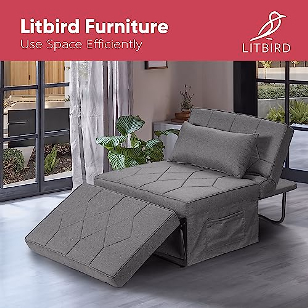 Sofa Bed, Convertible Chair, 4 in 1 Multi-Function Folding Ottoman, Couch Bed with Adjustable Backrest, Couch Bed for Living Room, Apartment, Office, Modern, Linen, Dark Grey