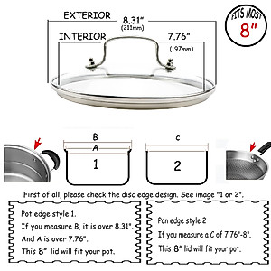 HEVSTIL Tempered Glass Lid,8inch /21cm Clear Glass Pot Lid with Stainless Steel Handle Tempered Pot Glass Lid Glass Replacement Lid for Frying Pan, Fry Pan, Skillet, Pan Lid