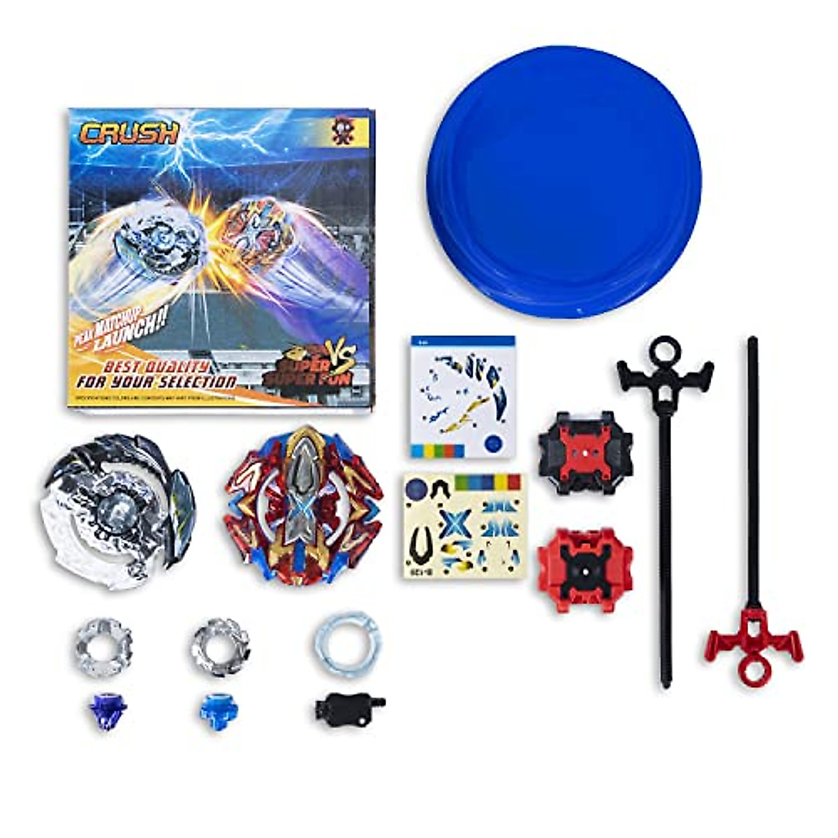 Crush Bey Battling Blades Starter Set | 1 Arena, 2 Launchers, 2 Burst Tops (Killer Deathscyther B-85, Doomscizor & Xcalibur)