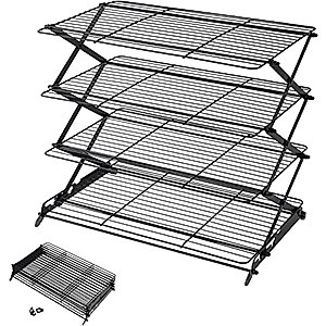 Geesta 2/3/4-Tier Upgraded Collapsible Cooling Rack with Adjustable 3 Setting Design Stackable Roasting Cooking Drying Wire Cooling Rack for Cookies Baking Gifts for Women