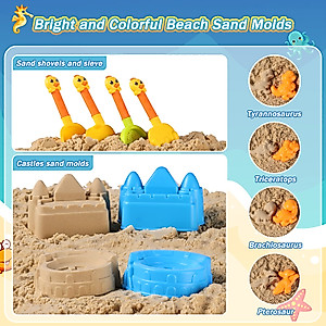 FENYAN Beach Toys for Kids, 22Pcs Toddler Sand Toys Includes Beach Bucket, Sand Castle Kit, Duck-Shape Watering Can, Sand Spade, Shovel, Rake, Sieve, Dinosaur Sand Molds for Preschool Boys Girls