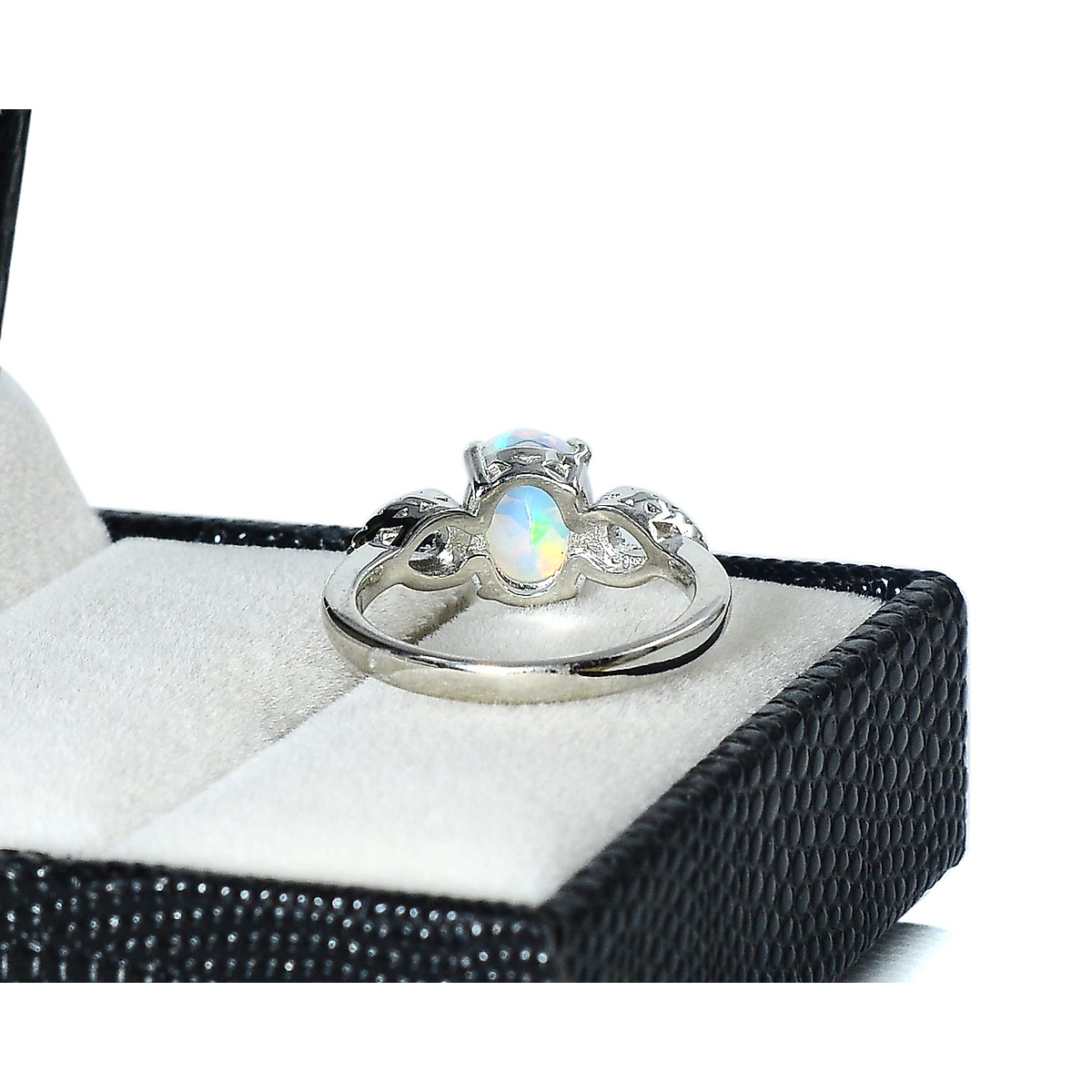 Natural 9X7 MM Ethiopian Welo Cut Opal Gemstone 925 Sterling Silver October Birthstone Wedding Jewelry Engagement Ring Gift For Her (Rose Gold Rhodium Plated Silver, 7.5)