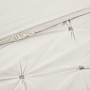 Ink+Ivy Masie Duvet Cover King/Cal King Size - White , Elastic Embroidery Tufted Ruffles Duvet Cover Set – 3 Piece – 100% Cotton Percale Light Weight Bed Comforter Covers