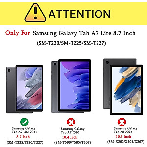 BLOSOMEET Case for Galaxy Tab A7 Lite 2021 8.7 Inch with Tempered Glass Screen Protector Pencil Holder, Kids Cover for Samsung Tablet A7 Lite SM-T225/T220/T227 with Hand Shoulder Strap Stand, Black