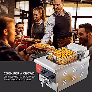CROSSON 6L Electric Countertop Deep Fryer Extra Large with Drain,Timer,Basket and Lid for Restaurant Use 120V,1800W Commercial Deep Fryers
