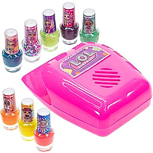 Townley Girl L.O.L Surprise Non-Toxic Peel-Off Water-Based Safe Quick Dry Nail Polish Gift Kit Set for Kids Set With Nail Dryer, AA Batteries Not Included, Ages 3+