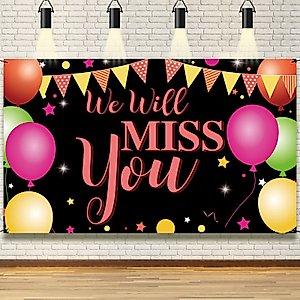 We Will Miss You Banner, Going Away Party Decorations, Backdrop Photo Props for Graduation Farewell Retirement Goodbye Promotion New Job Party Decor Supplies for Inside Outside, Fabric, Vicycaty