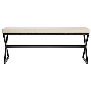 Household Essentials Harper Metal Bench with Boucle Upholstered Cushion, Cream and Black