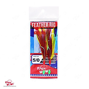 10pks Colors Fish WOW!® Fishing Feather Rig Rockfish Rigged Rock cod Lures Jigging Rig with 5/0 Two High-Carbon Steel Hooks