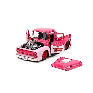 Franken Berry 1:24 1956 Ford F-100 Die-Cast Car & 2.75" Franken Berry Figure, Toys for Kids and Adults,Pink