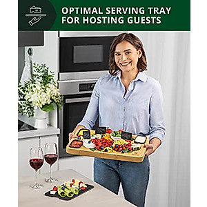 Extra Large Bamboo Charcuterie Boards - Large Charcuterie Board Set w/ 3 Sauce Bowls, 4 Knives & Slate Plate - Unique Cheese Board & Serving Tray with Charcuterie Accessories - Ideal Housewarming Gift