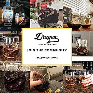 Dragon Glassware Stemless Wine Glasses, Clear Glass with Finger Indentations, Naturally Aerates Wine, Unique and Elegant Drinkware, 16 oz Capacity, Set of 2