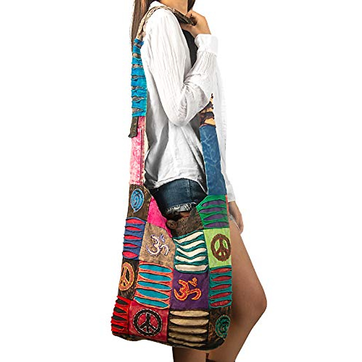 Hobo Colorful Shoulder Bag Women Sling Slouch Hippie Boho (OM-Peace)