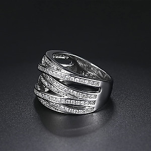 SWBRJ Multi Cross Lines Cubic Zirconias CZ Ring,S925 Sterling Silver Entwined Lines Full Finger Chunky Thumb Index Finger Ring Jewelry Gift for Her, silver, No Gemstone