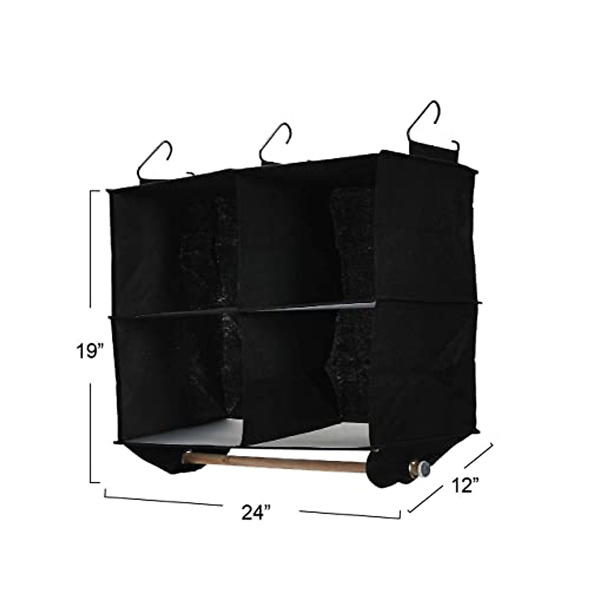 Household Essentials 4 Pocket Wide Organizer with Hangbar, Black