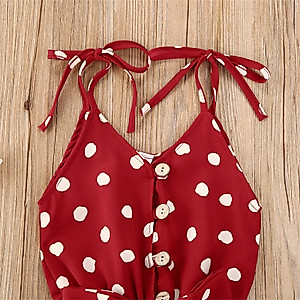 Rtnnsbbfcm Toddler Girl Romper Outfit Short Sleeveless Leopard Jumpsuit Playsuit One-Piece Baby Girl Summer Clothes (Dots Red, 1-2T)