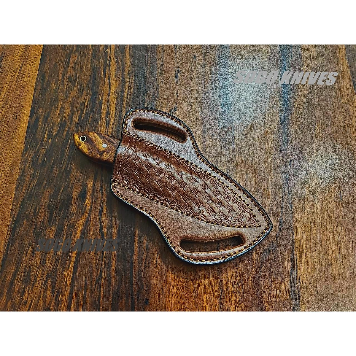 SOGO KNIVES Leather Knife Sheath for Belt, Slanted Pancake Sheath, Tooled Leather Sheath, Beautiful Cow Boy 3 to 5 inches Skinner Knife Leather Cover 100% Real Leather (Brown)