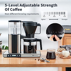 Maestri House Coffee Maker, 8-Cup Drip Coffee Machine with Stainless Steel, One-Touch Brewing and Adjustable Strength, Automatic Start, Glass Carafe and Keep Warm Plate, 1.2L Large Capacity Water Tank