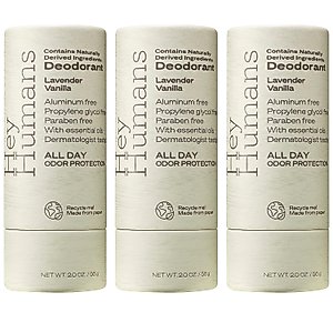 Hey Humans Deodorant, Aluminum Free Deodorant for Women and Men, Contains Naturally Derived Ingredients, All Day Odor Control, Refreshing Deodorant Essential Oils, Pack of 3, Lavender Vanilla