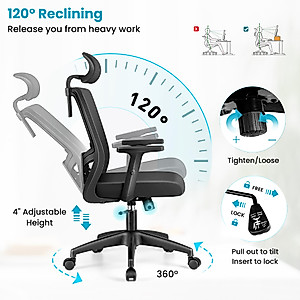 Brick Attic Office Chair Ergonomic Desk Chair High Back Computer Chair Swivel Mesh Task Chair with Adjustable Lumbar Support Armrests Headrest Black