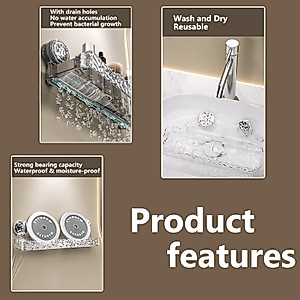 Shower Caddy Storage Rack without Drilling, Clear Shower Shelf with Suction cup, Wall Mounted Shower Rack, Shower Organizer - light luxury style glacier pattern Storage Caddy - Bathroom, Kitchen, room