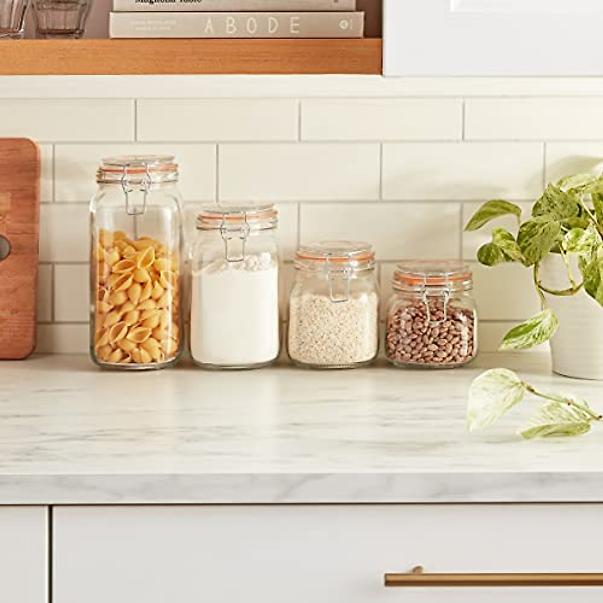 Oggi 4 Piece Airtight Glass Storage Containers Set - Includes 4 Glass Kitchen Canisters with Clamp Lids & Silicone Seals - Farmhouse Kitchen Décor, Kitchen Storage, Pantry Storage, Food Storage