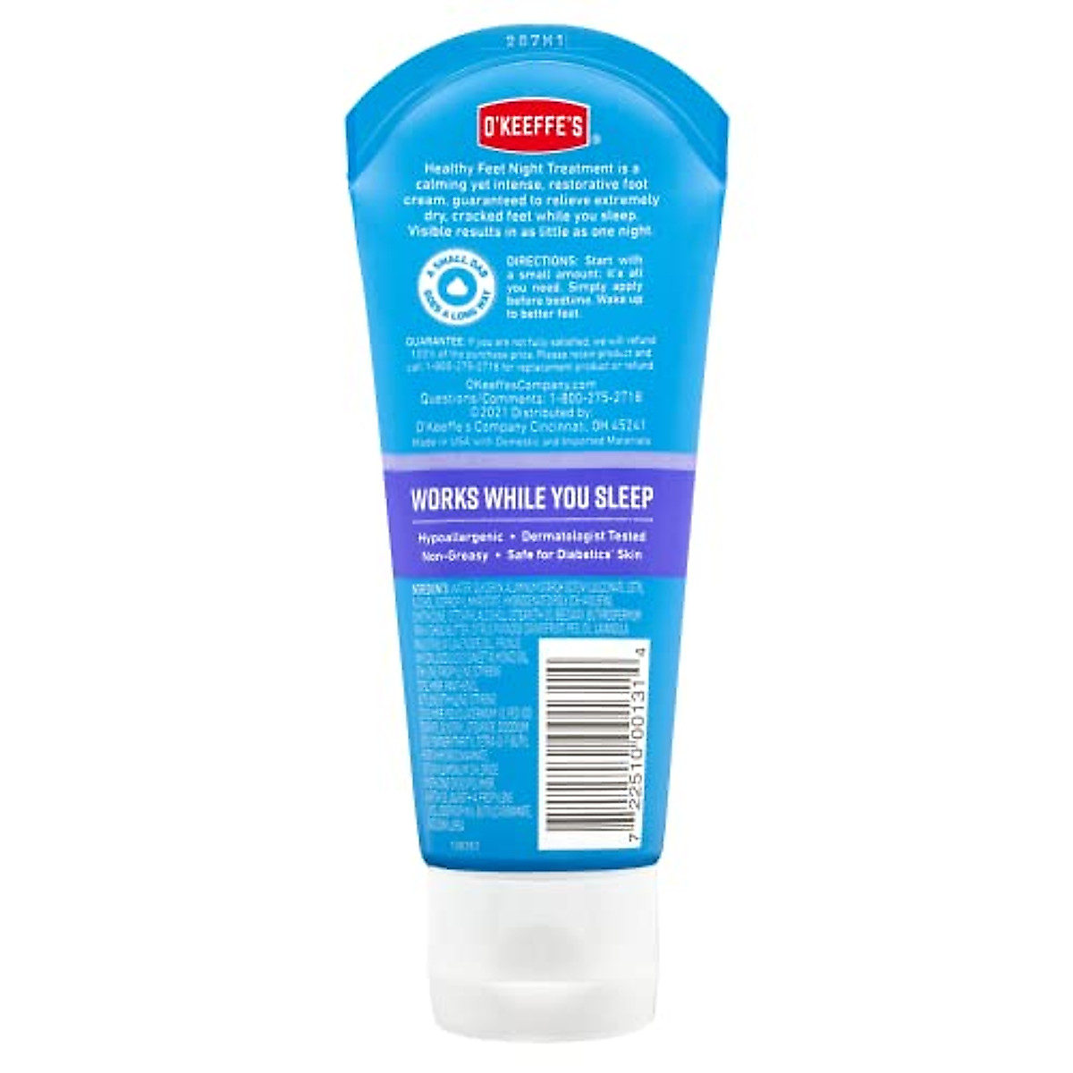 O'Keeffe's for Healthy Feet Night Treatment Foot Cream, Guaranteed Relief for Extremely Dry, Cracked Feet, Visible Results in 1 Night, 3.0 Ounce Tube, (Pack of 2)