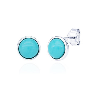 BLUEJOY “Elegance & Love” Natural Sleeping Beauty Turquoise Gemstone 6mm Dainty Stud Earrings in Sterling Silver for Women