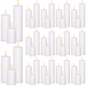 MTLEE 48 Pcs Set of 3 Pillar Candles Pillar Candle Bulk 3 Inch 6 Inch 8 Inch Assorted Candles Dripless Unscented Smokeless Pillar Candles for Wedding Holiday Dinner Restaurants Spa Home Decor