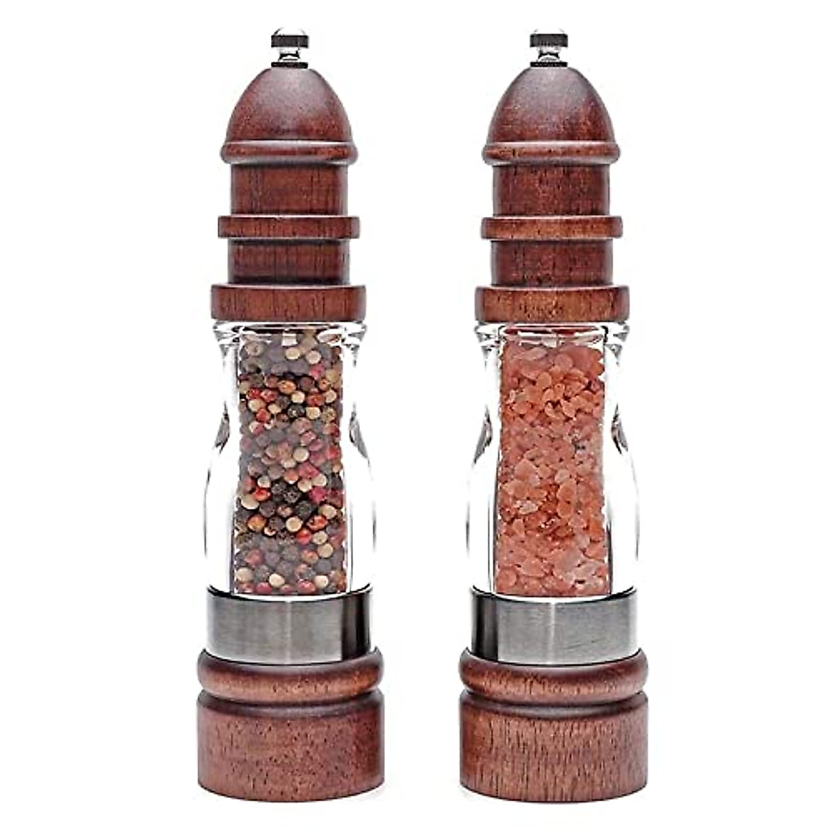 JGATW Pepper Grinder Salt and Pepper Shakers ，Adjustable Coarseness，Wood and Acrylic Salt and Pepper Grinder Set Pepper Salt Grinder (Color : 2pc, Size : 22 * 5.5cm)