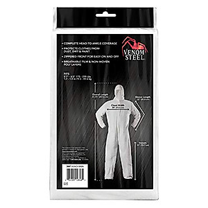 Venom Steel Disposable Heavy Duty Coverall, Hooded with Elastic Wrist and Ankles, L/XL Size, White