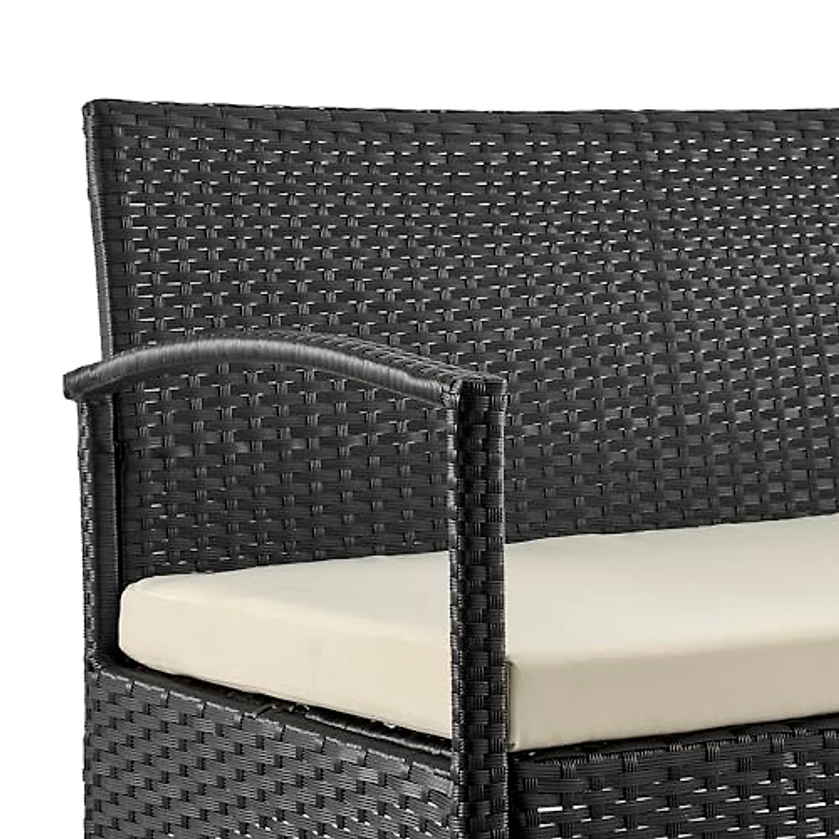 Manhattan Comfort Noli 4-Piece Patio Conversation Set, Outdoor Furniture Made of Steel Rattan | Includes 2 Modern Armchairs, Loveseat, Tempered Glass Coffee Table, Removable Waterproof Cushions, Cream