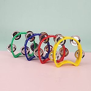 12 Pack Plastic Percussion Tambourine Hand Tambourine Bells, Mini Percussion Tambourines Bulk Hand Held Percussion Drum Musical Rhythm Instrument for Adults Kids Party Supplies(4 Colors)